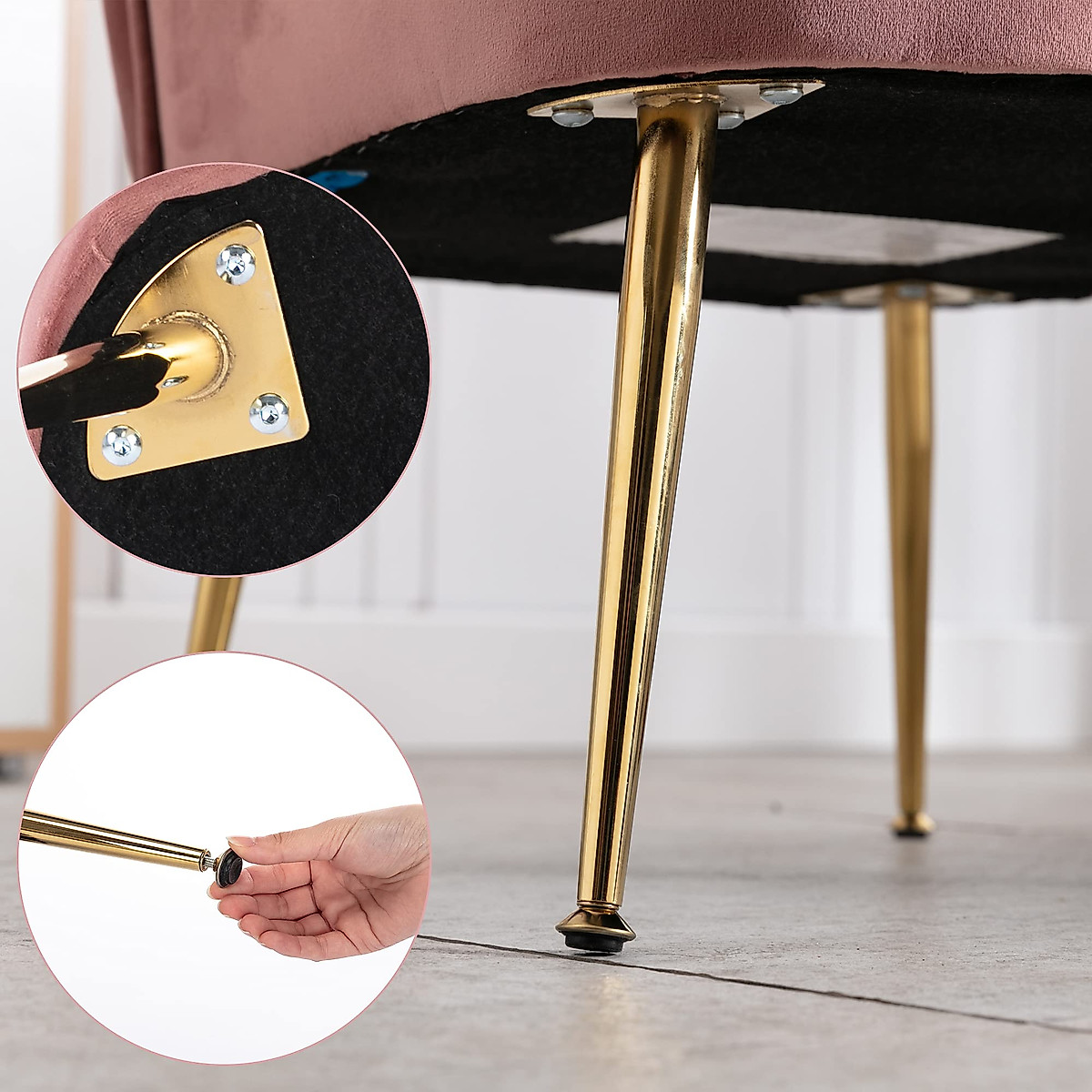 Janoray Velvet Accent Chair Set of 2 Comfy Mid-Century Modern Living Room Chair Armless Slipper Chair Single Sofa Chair with Golden Legs Wingback for Bedroom Guest Room, Pink