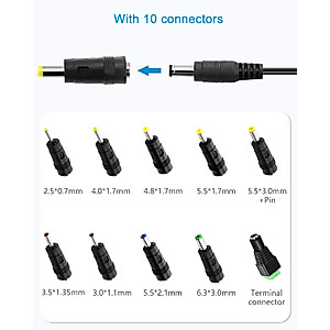 ALITOVE 12V 2A Power Supply Adapter DC 12 Volt 24W 2000mA 1.8A 1.5A 1.2A 1A Power Converter Transformer with 5.5x2.5 5.5x2.1 5.5x3.0 5.5x1.7 4.8x1.7 4.0x1.7 3.5x1.35 3.0x1.1 2.5x0.7 6.3x3.0 10 Tips