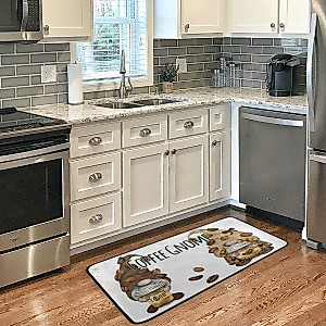 Aslsiy Coffee Gnome Kitchen Rug Coffee Beans Area Rug Door Mats Bath Welcome Rugs for Floor Bedroom Living Room Home Decor 39" X 20"