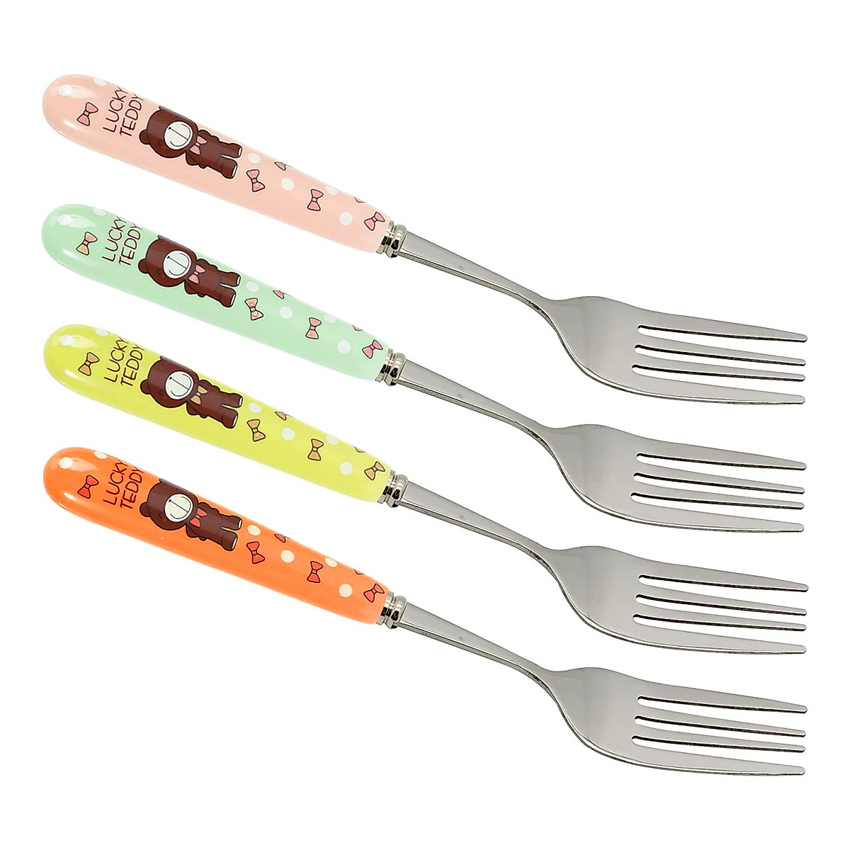 Verdental Novelty Flatwares Set Cute Cartoon Bear Stainless Steel Dinner Forks with Ceramic Handle with Case, Gift Case (Set of 4)