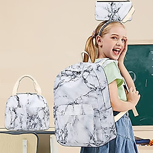 Bluboon Teen Girls School Backpack Kids Bookbag Set with Lunch Box Pencil Case Travel Laptop Backpack Casual Daypacks (Marble 1)