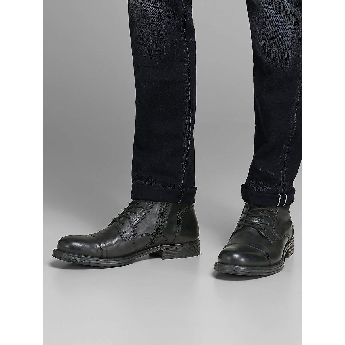 JACK & JONES Men's Biker Boots, Grey Anthracite Anthracite, 8