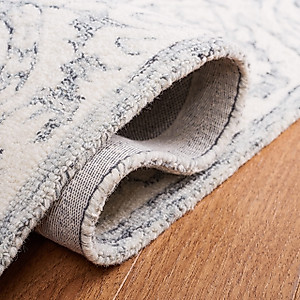 SAFAVIEH Blossom Collection Area Rug - 8' x 10', Grey & Ivory, Handmade Damask Wool, Ideal for High Traffic Areas in Living Room, Bedroom (BLM106H)