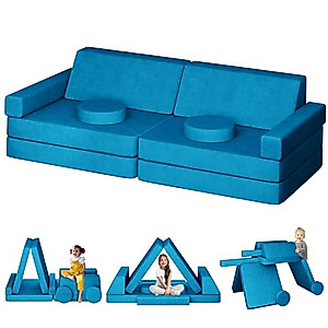 linor Modular Kids Play Couch 10Pcs, 65.4" Kids Couch for Playroom Bedroom, Multifunctional Modular Toddler Couch, Over 10 Combinations Creative Sofa for Imaginative Kids (Navy)