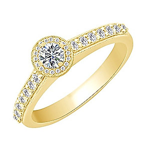 AFFY Womens (0.62 cttw) White Natural Diamond Fashion Wedding Engagement Ring In 14k Yellow Gold With Ring Size 9.5