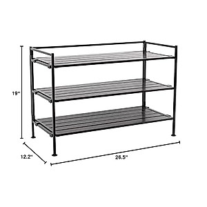 Seville Classics Sturdy Freestanding Storage Shelf for Bedroom, Closet, Entryway, Dorm Room Organizer, Stackable Metal 3-Tier 2" Resin Slat Shoe Rack, Espresso