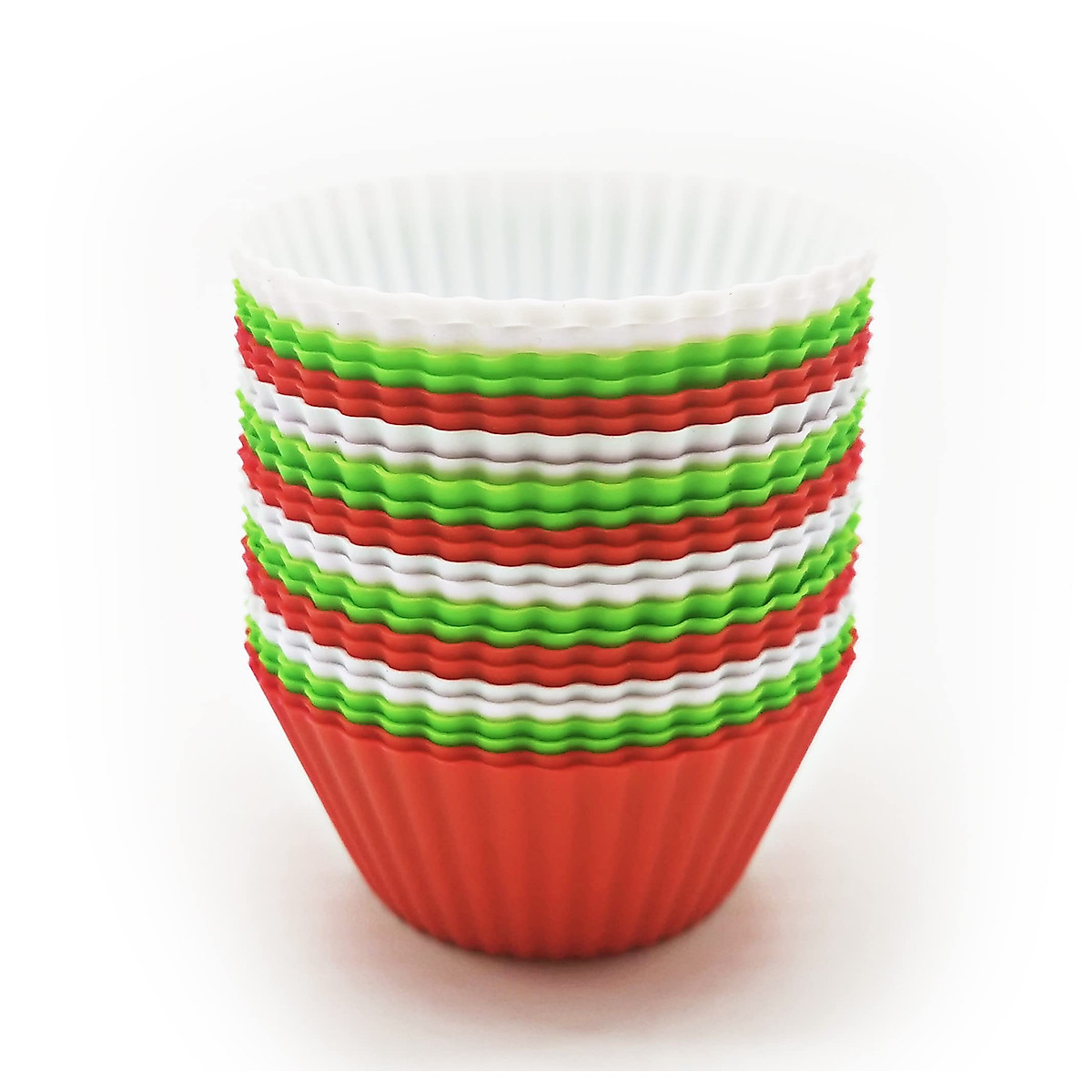 Silicone Cupcake Baking Cups - 24 Pieces Reusable, Muffin Liners, White, Red and Green, BPA Free, Dishwasher Safe MyFurtive Baking Cups, 100% Food Grade Premium Silicone