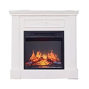 Electric Fireplace with Mantel TV Stand 1400W Energy Saving Freestanding Heater with Realistic & Adjustable Flames Entertainment Center Rustic Console Table Great for Living Room (Color : White)