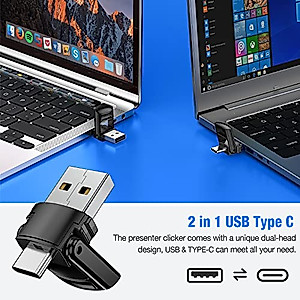 2-in-1 USB Type C Presentation Clicker Wireless Presenter Remote for PowerPoint, Powerpoint Clicker with Hyperlink & Volume Control PowerPoint Slide Advancer for Mac, Computer, Laptop