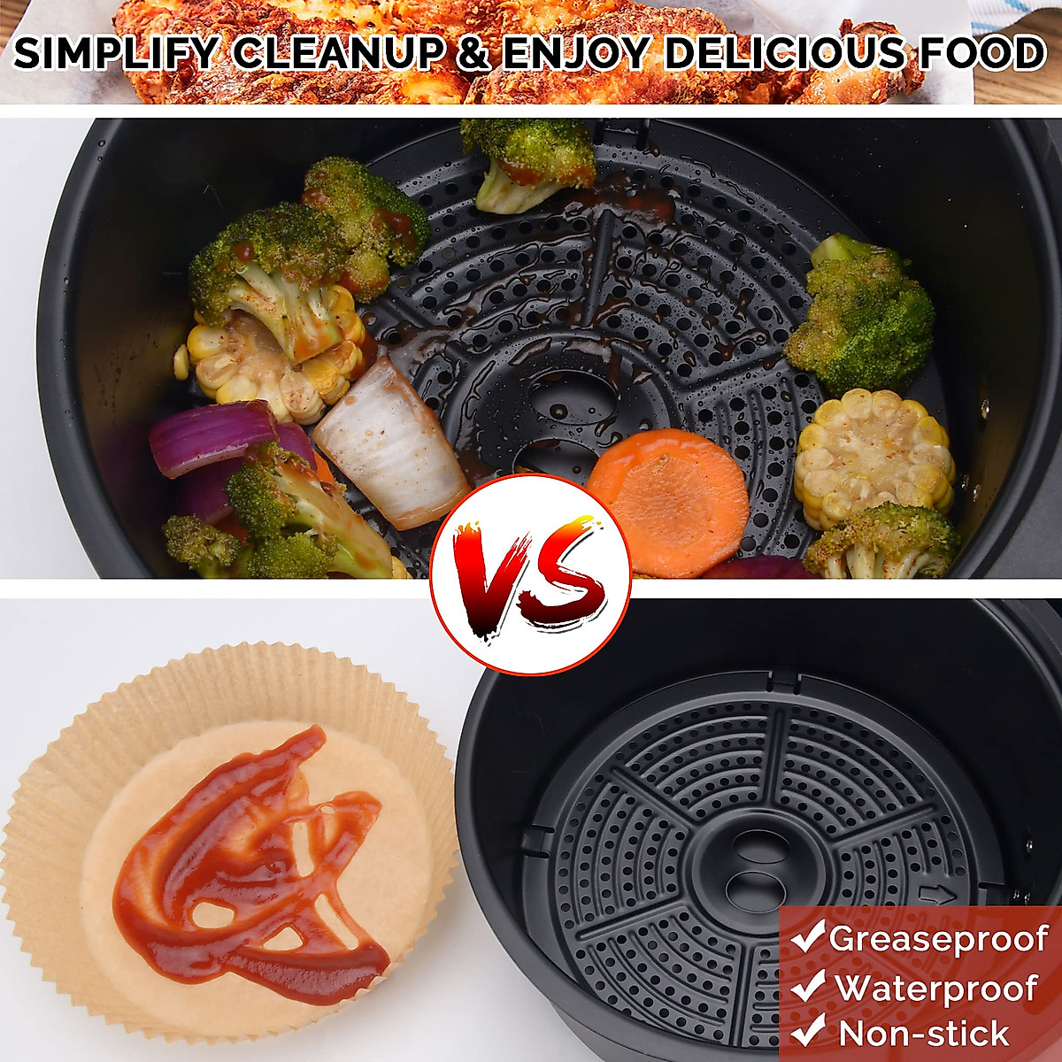 New Korbah Air fryer Disposable Paper Liner - (7.9 Inches) 100 Pcs - Grease and Waterproof Oven Round Sheets Nonstick Parchment Paper for Air Fryer Non Stick Basket Liners for Baking Cooking