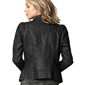 Made By Johnny MBJ WJC746 Womens Vegan Leather Motorcycle Jacket L Black