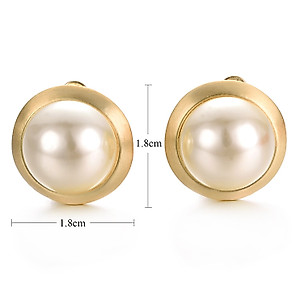 Yoursfs 0.7inch Clip Earring Yellowing Ivory Pearl Round Earrings Non Pierced Clip on Earrings for Women