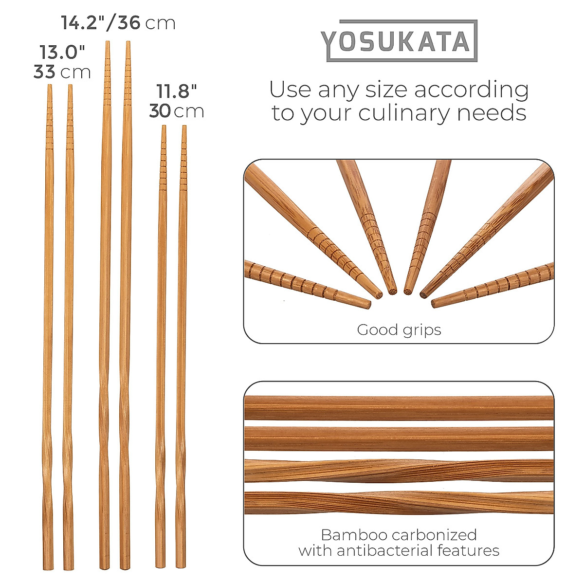 YOSUKATA Pre-Seasoned Wok Utensils Set - Blue Carbon Steel 17-inch Wok Spatula, Wok Ladle, 3 pairs of Chopsticks - Durable Wok Accessories - Traditional Asian Cooking Tools - Wok Tools