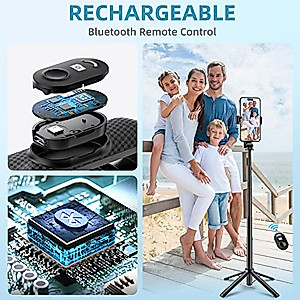 MACOO Selfie Stick Phone Tripod with Remote Upgrade Quadripod Design 40'' Extendable Rechargeable Bluetooth Control Mini Compact Lightweight for Travel Compatible iPhone Samsung All Cell Phone… Black