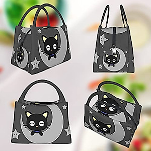 FACITE Small Lunch Bag, Insulated Cute Lunch Bags for Women Kids Gifts,Toddler Girls Lunch Box for School Work, Black Thermal Reusable Durable Portable Soft Cooler Tote Bag, Cat