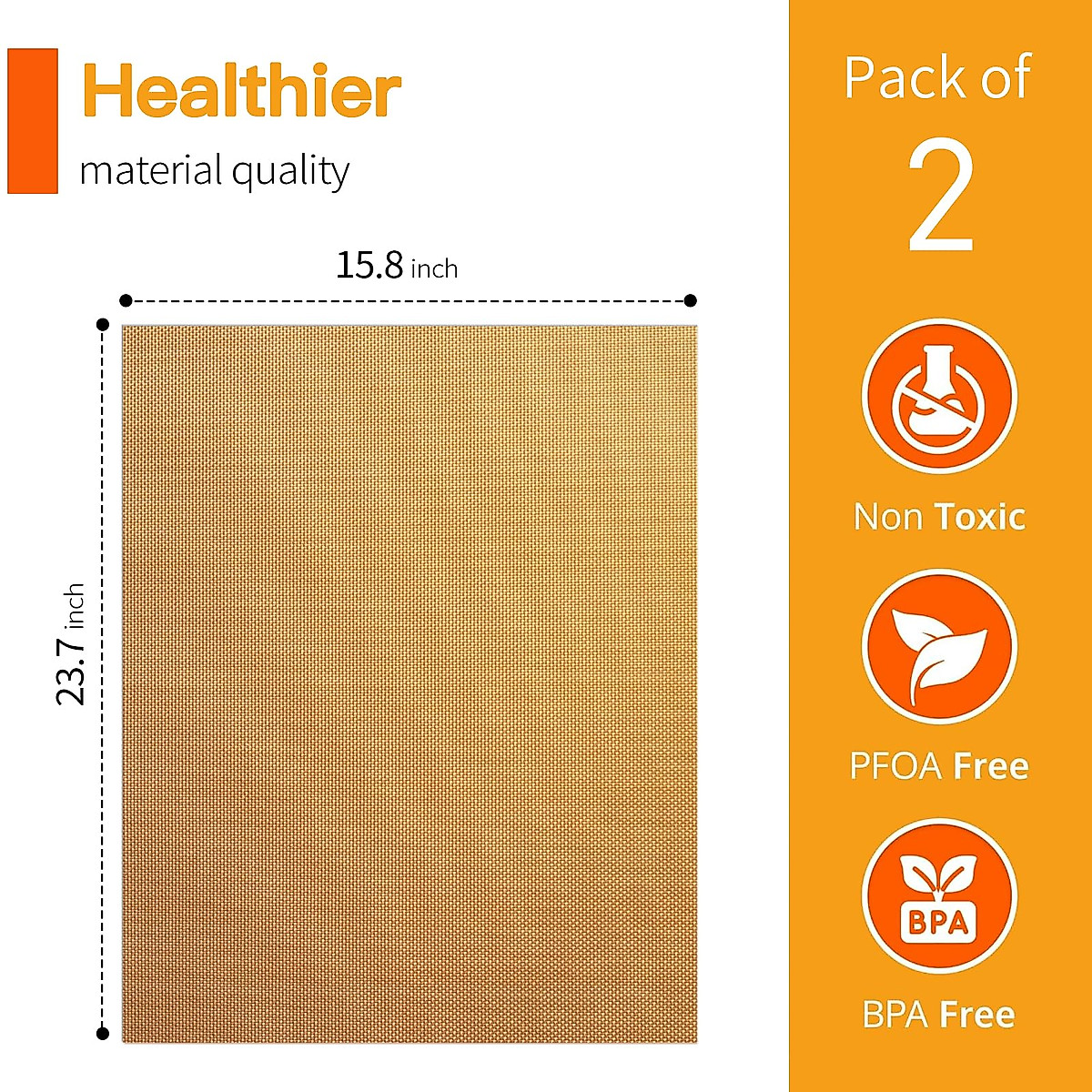 SKYBD 2 Pack Oven Liners for Bottom of Oven, Reusable - Heavy Duty Non-stick Teflon Mats 16"x 24", Easy to Clean - Electric Gas Oven Floor Protector Liner -Reduce Food Spills and Stuck (Copper, 2)
