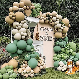 Sage Green Brown Balloon Garland Kit Double stuffed Olive Green Nude Apricot Latex Balloons Pastel Tan Avocado Green Balloon Arch for Jungle Safari Wild One Baby Shower Birthday Party Decoration