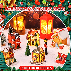 Jerify 26 Pieces Christmas Village Sets Lighted Christmas Village Houses Xmas Light up Decorations Mini Village Accessories Christmas Collectible Buildings for Xmas Winter Decorations