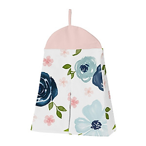 Sweet Jojo Designs Navy Blue and Pink Watercolor Floral Baby Girl Nursery Crib Bedding Set - 4 Pieces - Blush, Green and White Shabby Chic Rose Flower Polka Dot