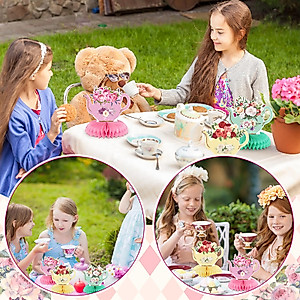 Jexine 9 Pcs Tea Party Centerpieces for Tables Princess Party Floral Teapot Honeycomb Decorations Tea Party Table Decor Teapot Decors for Summer Birthday Baby Shower Wedding Supplies (Classic Style)