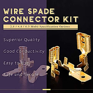 Swpeet 720Pcs Gold 2.8/4.8/6.3mm Male and Female Spade Quick Connectors Wire Crimp Terminal Block with Insulating Sleeve Assortment Kit Perfect for Electrical Wiring Car Audio Speaker