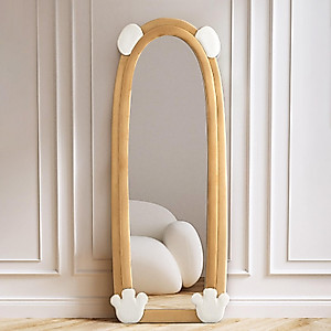 GOODONE Full Length Mirror,63"x24" Irregular Full Body Mirror for Bedroom Living Room, Floor Mirror Standing Hanging or Leaning Against Wall, Flannel Wrapped Wooden Frame,Bear