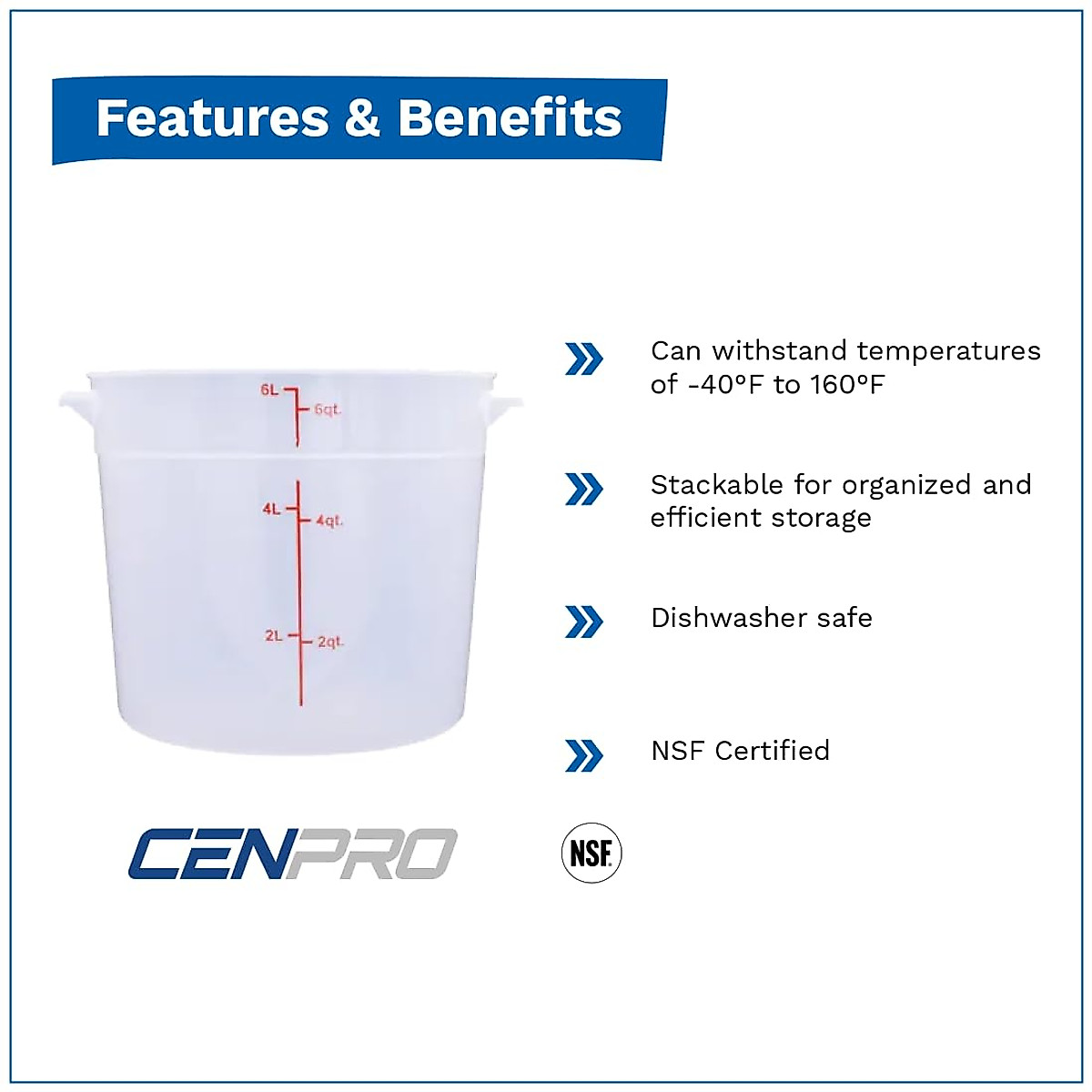 CenPro 29A-047 Round Food Storage Container - 6 Qt. Capacity - Translucent - NSF (Lid Sold Separately)