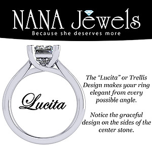 NANA Jewels-Silver 8.00mm (3.00ct) Princess Cut Zirconia Lucita Solitaire Ring-Platinum Plated-Size 8.5