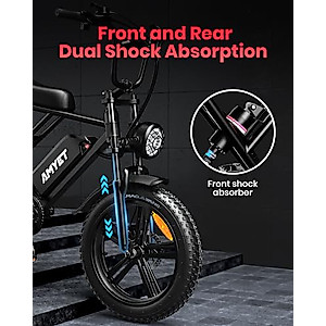 AMYET V9-G60 Electric Bike for Adults, 20" Fat Tire Electric Bike, 1000W/Peak 1500W Ebike with 48V20Ah Removable Battery, 30 MPH Shimano 7 Speed Gears, Dual Shock Absorber (Black)