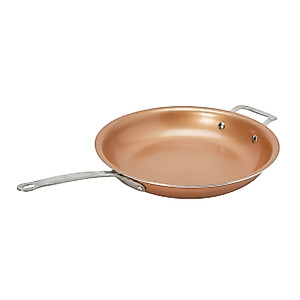 Kitchen Details Frying Pan with Helper Handle | Dimensions: 12" Round | Non-Stick | Heat Resistant | Great for All Stove Tops| Copper