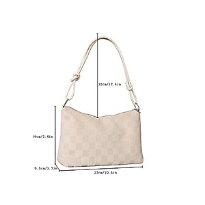SweatyRocks Women's Hobo Purse Checkered Zip Up Shoulder Bag Casual Handbag Beige S