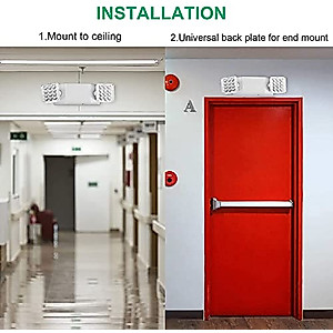 LED Emergency Light Fixture, Commercial Emergency Lights with Battery Backup, Square Two Head Adjustable LED Emergency Light for Power Failure Business, Emergency Exit Light AC 110V-277V 6 Pack
