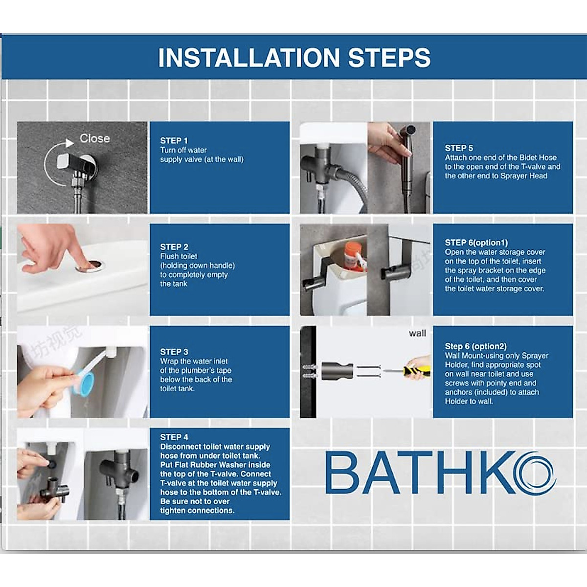 BATHKO Handheld Shattaf/Bidet Sprayer Set for Toilet - Jet Spray with Adjustable Pressure Control - Easy to Install with Leak Proof Technology - Stainless Steel Satin Finish Toilet Sprayer Kit