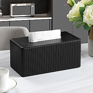 MEIBOOCH Tissue Box Cover Stylish PU Leather Rectangular Tissue Box Holder with Magnetic Bottom Cover for Bathroom Bedroom or Office (Black Stria)