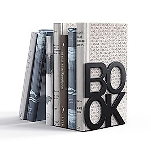 Book Ends - Decorative Metal Book Ends Supports for Bookrack Desk (Black Book Ends 4 Pack)