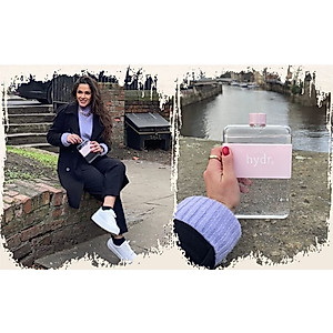 hydr | 15oz Flat Water Bottle For Purse & Flexible Cleaning Brush | BPA Free Square Water Bottle | Leak/Drop Proof Slim Water Bottles For Travel, small water bottle