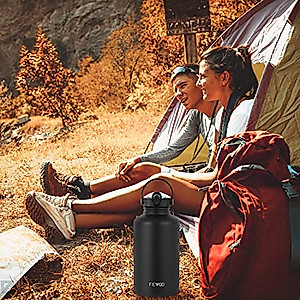 FEWOO Insulated Water Bottle 64 oz, Half Gallon Stainless Steel Water Flask, Double Wall Vacuum Metal Water Jug with Straw Leakproof Sport Lid and Straw Lid for Hiking Camping (64oz, BLACK)