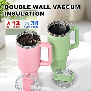 FECBK 40 oz Tumbler with Handle and Straw, 100% Leak-Proof Travel Mug, Stainless Steel Double Wall Vacuum Insulated Coffee Cup Keeps Cold For 34 Hours, Dishwasher Safe, Grey