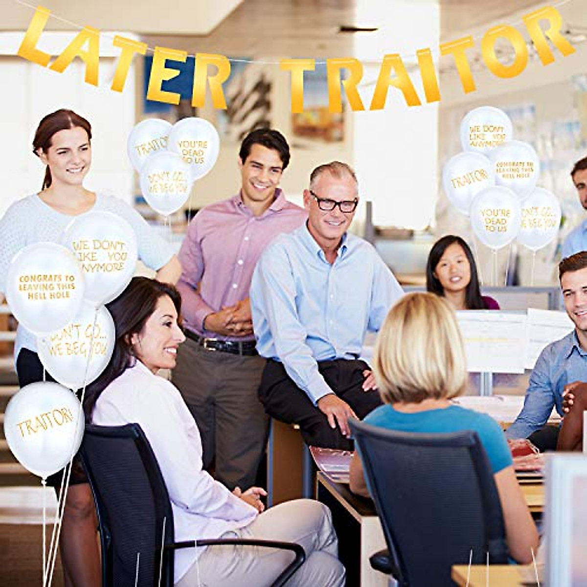 21 Pieces Last Day Office Party Supplies Traitor Banner Coworker Going Away Balloons for Going Away Farewell Retirement Job Change Relocation Quitting Party Decoration (Gold)