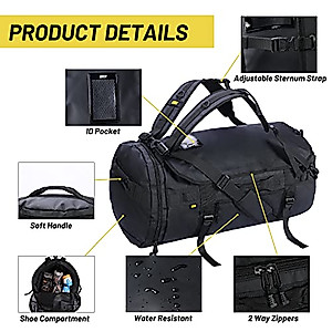 MIER Large Duffel Backpack Sports Gym Bag with Shoe Compartment, Heavy Duty and Water Resistant, Black, 45L