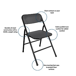 CoscoProducts COSCO Premium 5-Piece Table & Chair Dining Set, with 34" Vinyl Top Card Table and 4 Fabric Padded Seat & Back Folding Chairs, Black