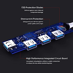 USB 3.0 Hub RSHTECH Aluminum 4 Port Ultra Slim USB 3.0 Data Hub Splitter Portable USB Port Expander for Laptop and PC (Silver)