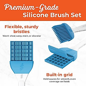M KITCHEN WORLD Silicone Pastry Brush for Cooking 2 Pieces - Rubber Basting Brush with Grid, Kitchen Brushes Utensils for Food Sauce Butter Oil BBQ Spreading - Blue
