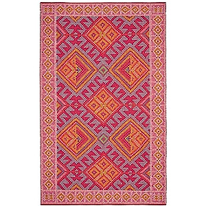 Dash & Albert Valencia Kilim Handwoven Indoor/Outdoor Rug, 8 X 10 Feet, Pink/Blue Geometric Pattern