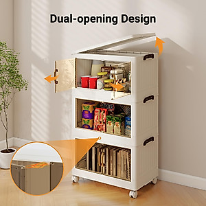 eShelf Storage Bins with Lids, 40QT Folding Storage Box, 4 Pack Collapsible Storage Bins with Wheels and Doors, White Closet Organizers and Storage, Storage Containers for Home, Closet
