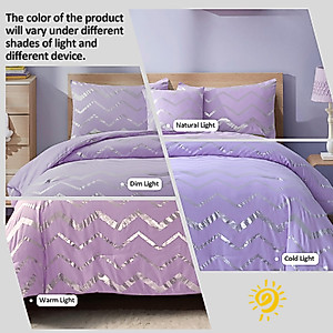 Menghomeus Purple/Silver Comforter Set Twin Lavender Metallic Print Glitter Bed Comforter Cute Shinny Christmas Bedding for Teen Girls Kids Women, 3 Piece (1 Pillowcase, 1 Decorative Pillow Sham)