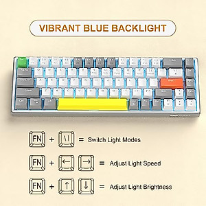 MageGee 60% Mechanical Gaming Keyboard, 68 Keys Hot-Swappable Compact Blue LED Backlit Gaming Keyboard, SKY68 Wired Ergonomic Mini Office Keyboard for Windows PC Gamer (Red Switch, Gray & White)