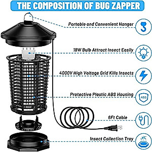 Bug Zapper Outdoor Indoor, Zechuan Electric Mosquito Zapper, Electronic Mosquito Killer Lantern, Waterproof Fly Trap Insect Killer for Home Backyard Patio Garden Camp Site