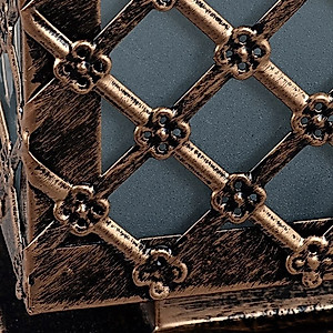 DAKWA European Bronze Post Cap Lights with Striped Glass Shade Column Lantern Rainproof Street Outdoor Lighting for Outside Patio Yard (Size : Width:15.7nch)