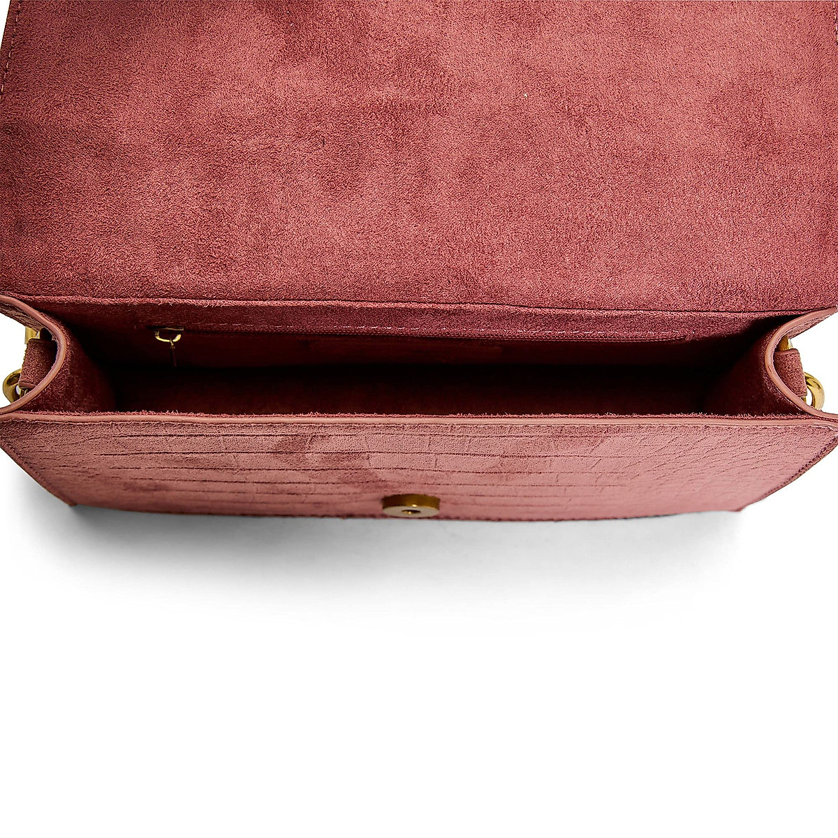 Like Dreams Women's Gold Chain Link Padded Fashion Hailey Woven Suede Crossbody Handbag (Mauve)